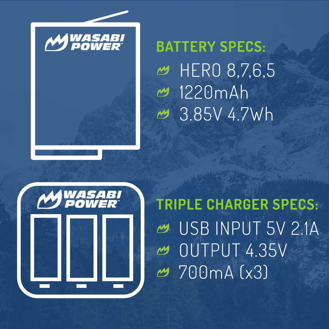 GoPro HERO8 Battery (2-Pack) and Triple Charger Compatible with HERO7 ...