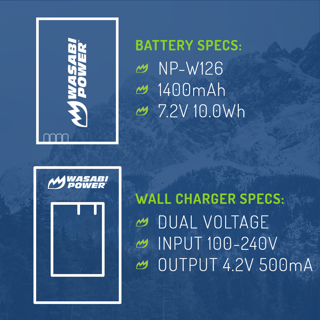 Wasabi Power Battery (4-Pack) and Charger for Fujifilm NP-W126, NP-W12