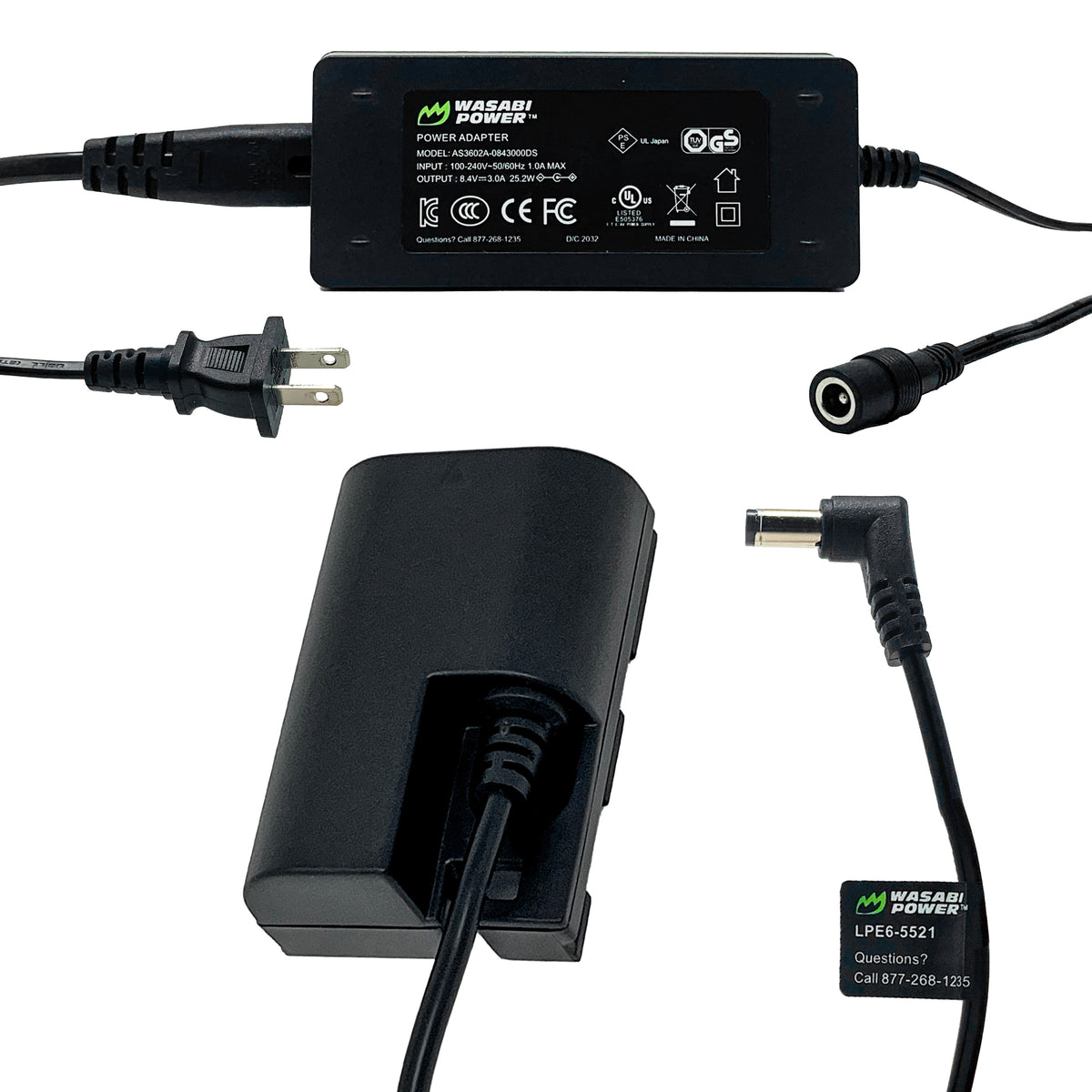 Canon LP-E6, DR-E6 DC Coupler with AC Power Adapter by Wasabi Power